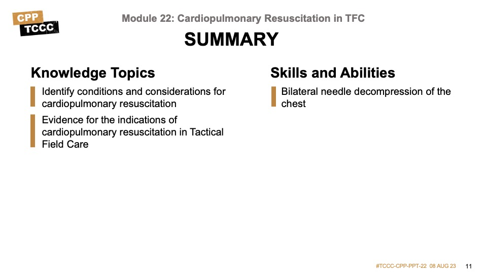 Module 22: Cardiopulmonary Resuscitation in Tactical Field Care