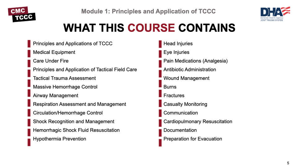 Module 1: Principles and Application of Tactical Combat Casualty Care ...