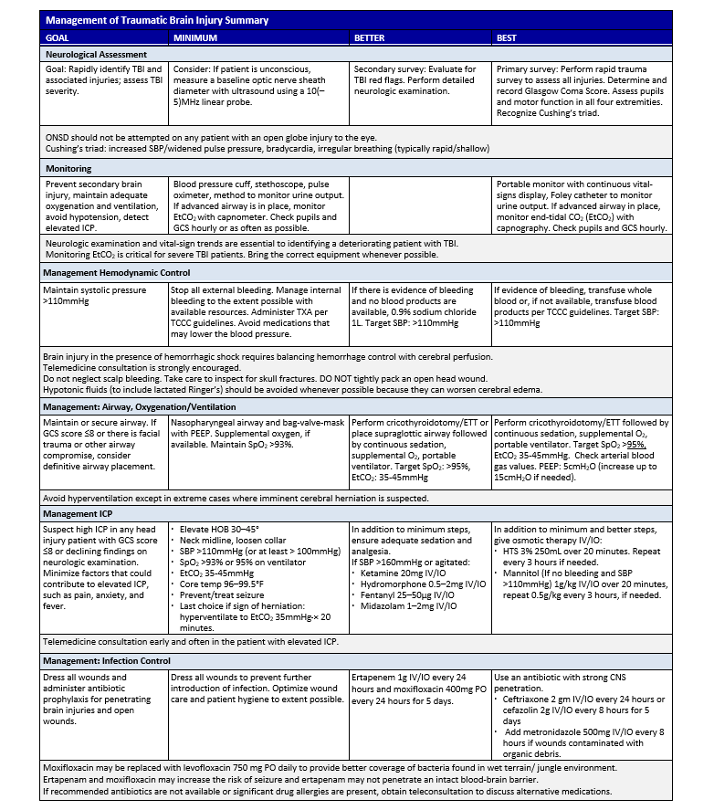 Traumatic Brain Injury Management in Prolonged Field Care